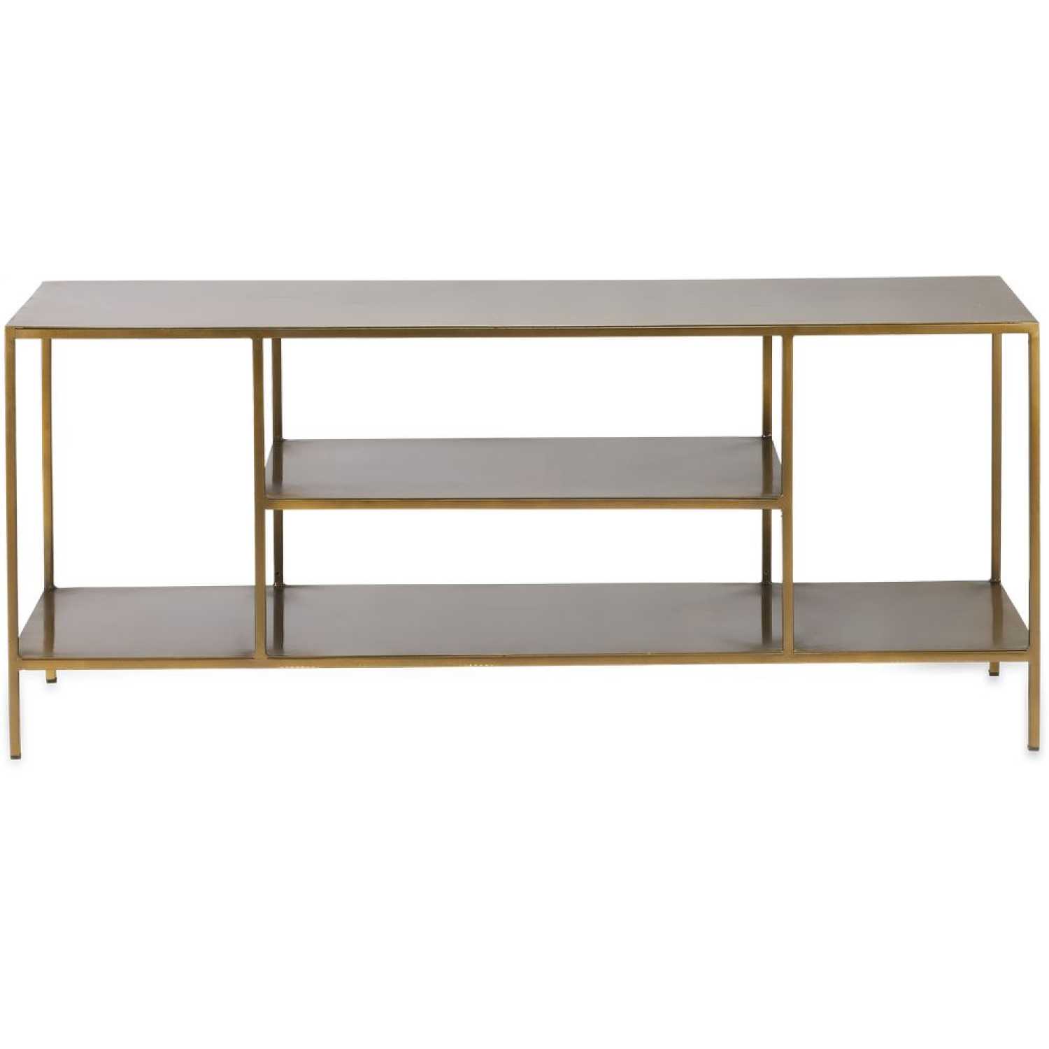 Nkuku Mahi Low Shelving Unit - Antique Brass Finish | Naken Interiors