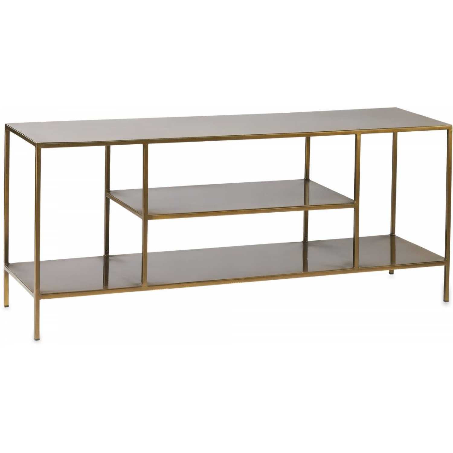 Nkuku Mahi Low Shelving Unit - Antique Brass Finish | Naken Interiors
